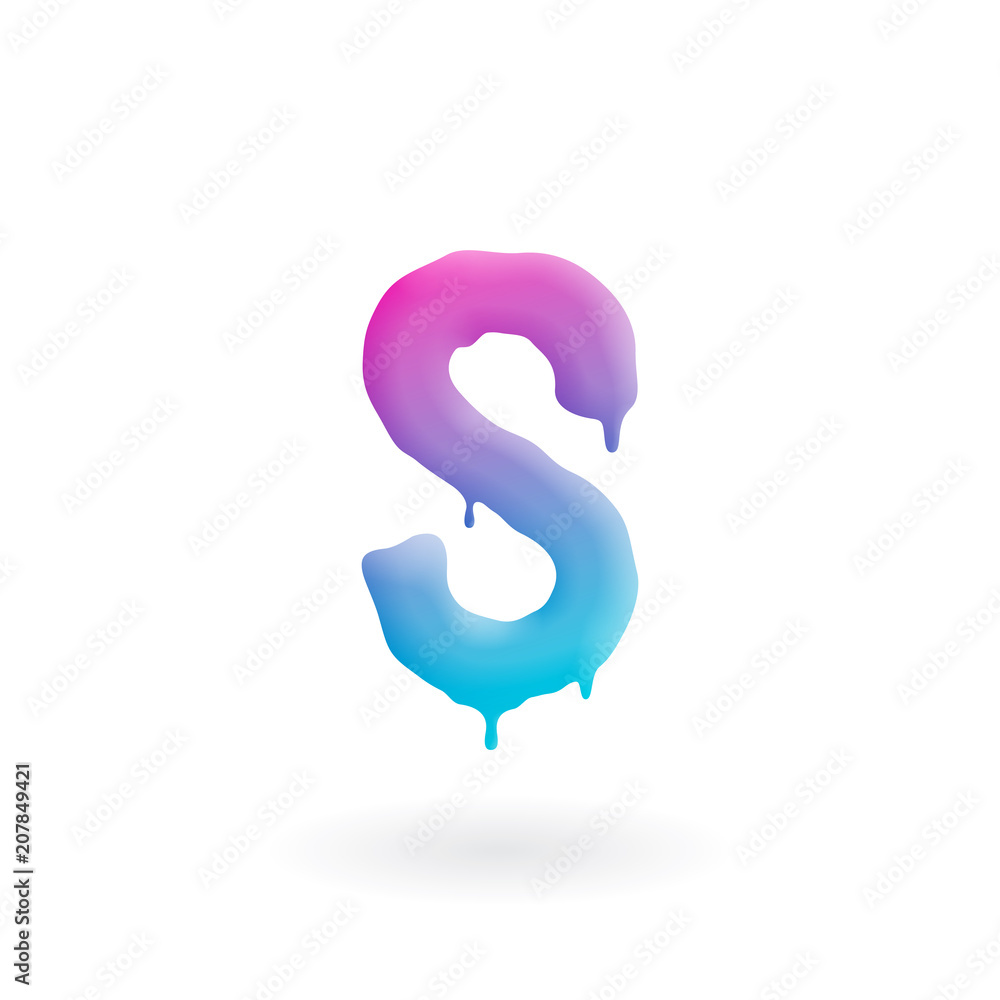 Letter S logo. Colored paint character with drips. Dripping liquid ...