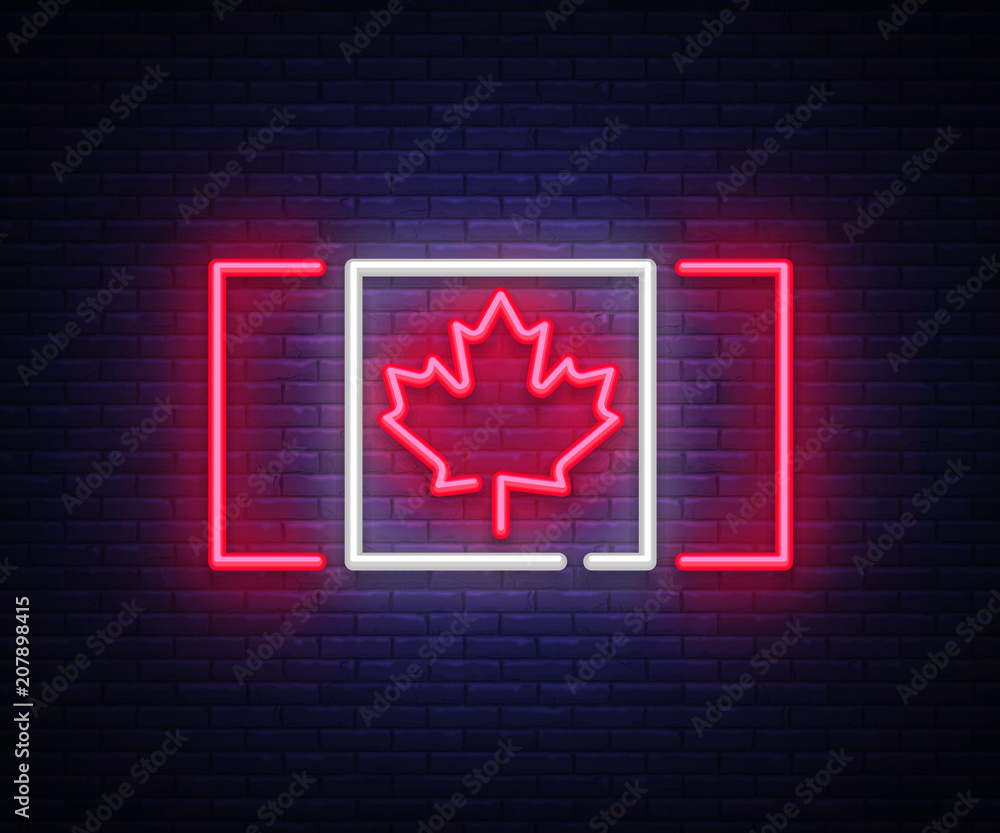 Canada flag neon vector sign. Canada flag symbol banner light, bright ...