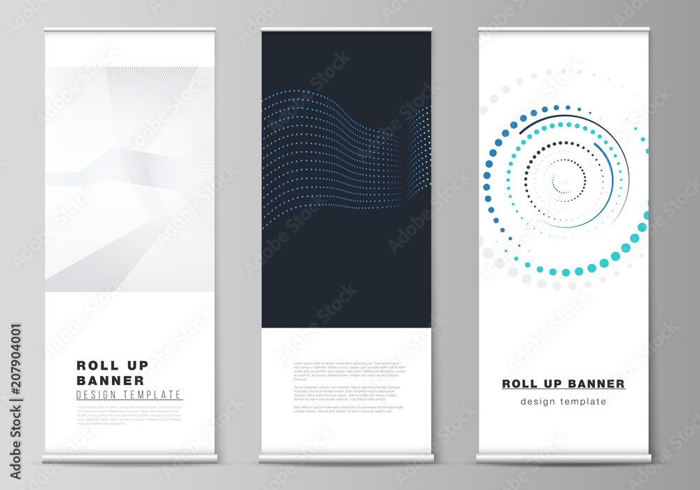 The vector illustration of the editable layout of roll up banner stands ...