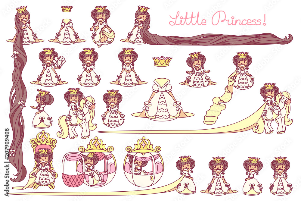 vector Little Princess set, cute queen collection Stock Vector | Adobe ...