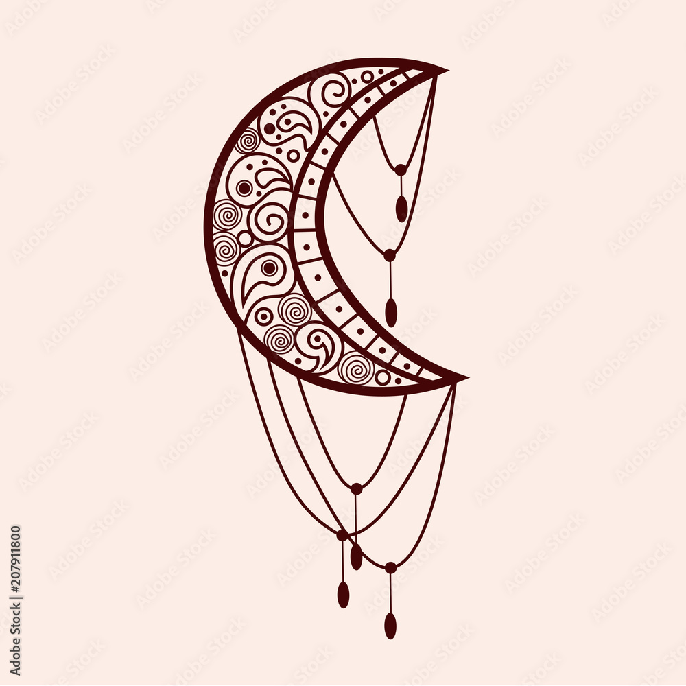 Mehndi traditional indian ethnic symbol with moon. Good for henna ...