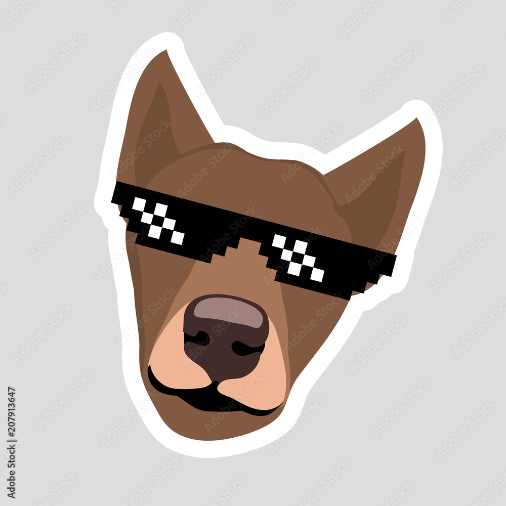 Dog sticker in pixel glasses Super-duper brown dog in a white frame on ...