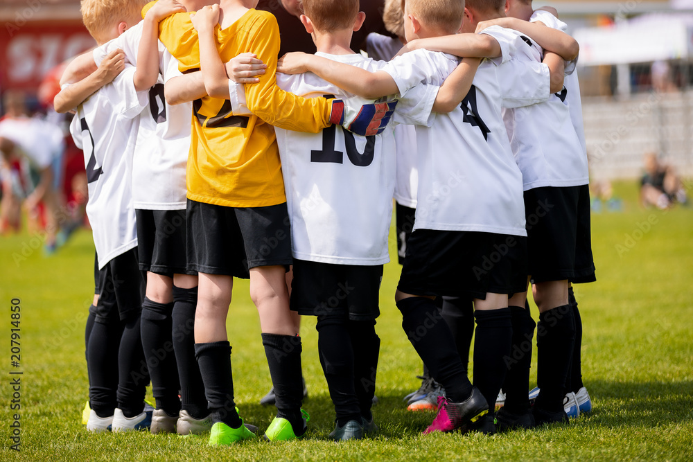 Kids sports team with coach. Team sports for children. Young boys ...