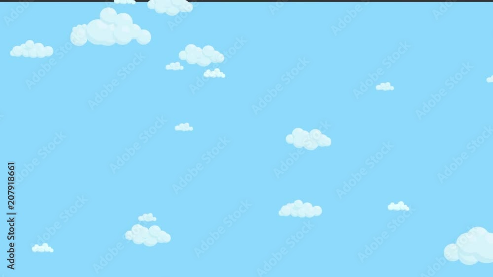 Blue sky full of clouds moving down. Cartoon sky animated background ...