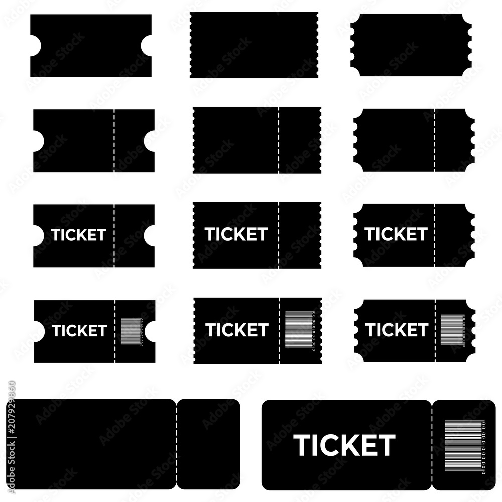 Set of tickets. Different types of tickets. Tear-off control ...