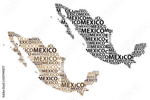 Sketch Mexico letter text map, Mexico - in the shape of the continent ...
