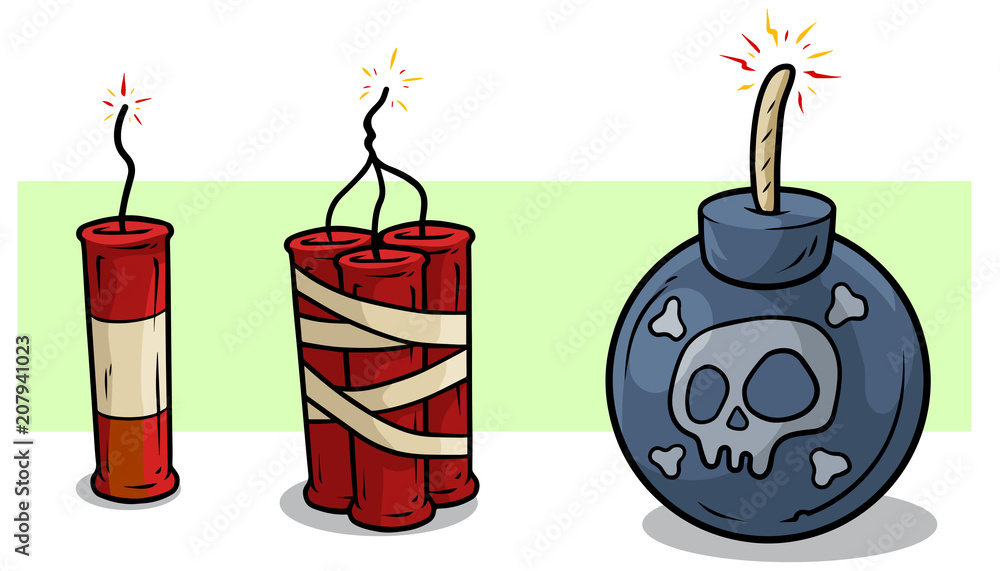Cartoon red dynamite and bomb with wick vector set Stock Vector | Adobe ...