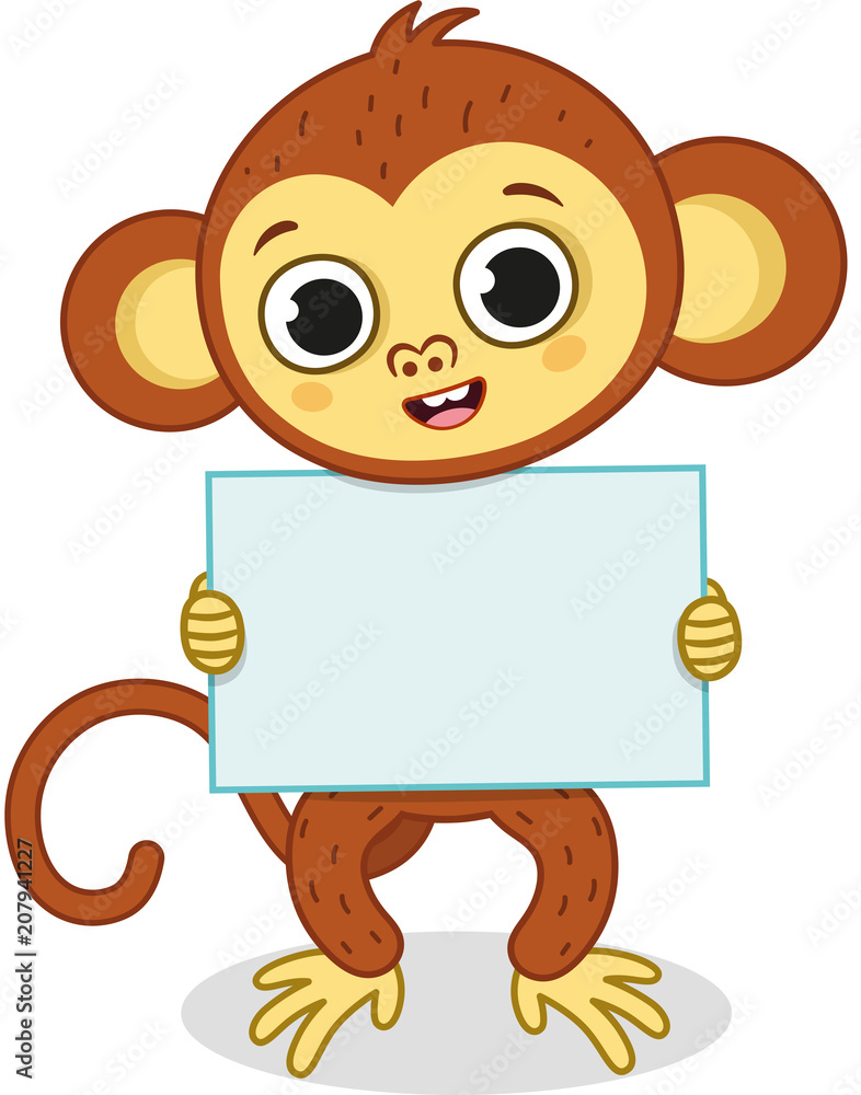 Cartoon monkey character holding a empty sign ready for any text ...