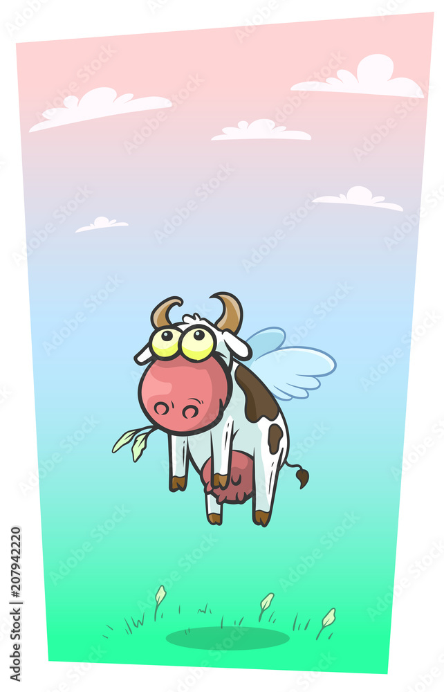 Cartoon cool flying cow with cute wings vector Stock Vector | Adobe Stock