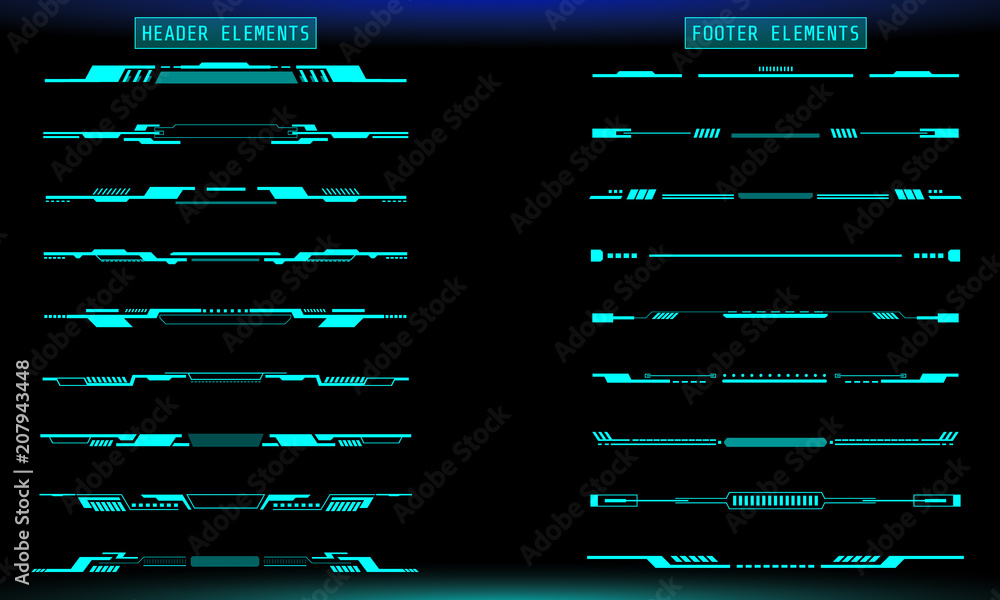 HUD Futuristic Header And Footer Elements Set For UI Inforgraphic ...