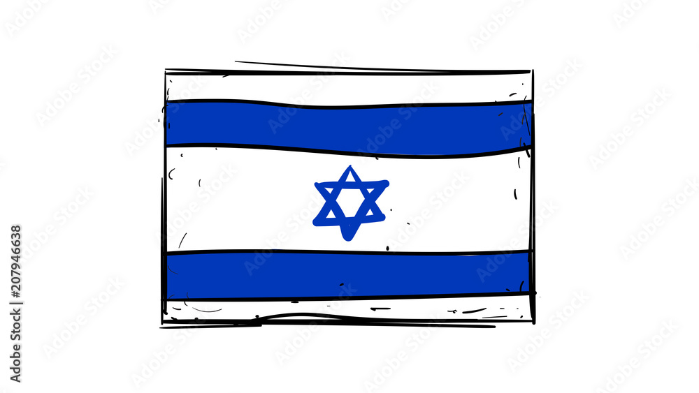 Cartoon, vector hand drawing of Israel flag illustration Stock Vector ...