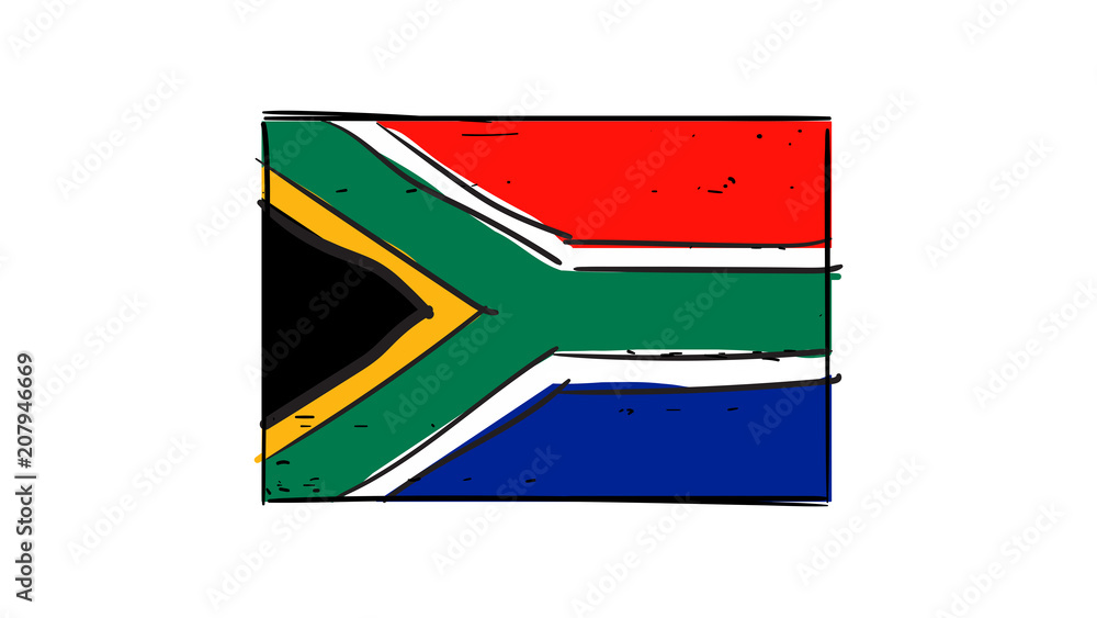 Cartoon, vector hand drawing of South Africa flag illustration Stock ...