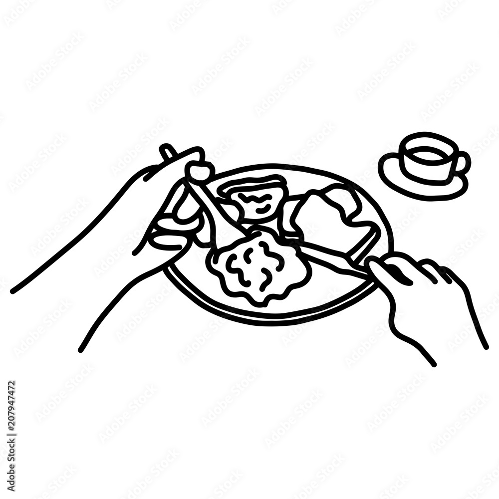 POV close-up hand of man putting food to his mouth vector illustration ...