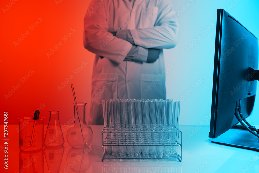 science laboratory test tube rack on working table, science research ...