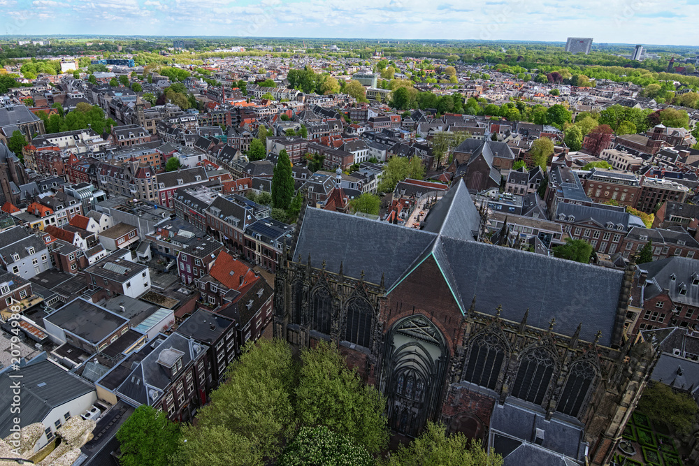 Bird-eye view from the top of the tower of the St. Martins Cathedral at ...