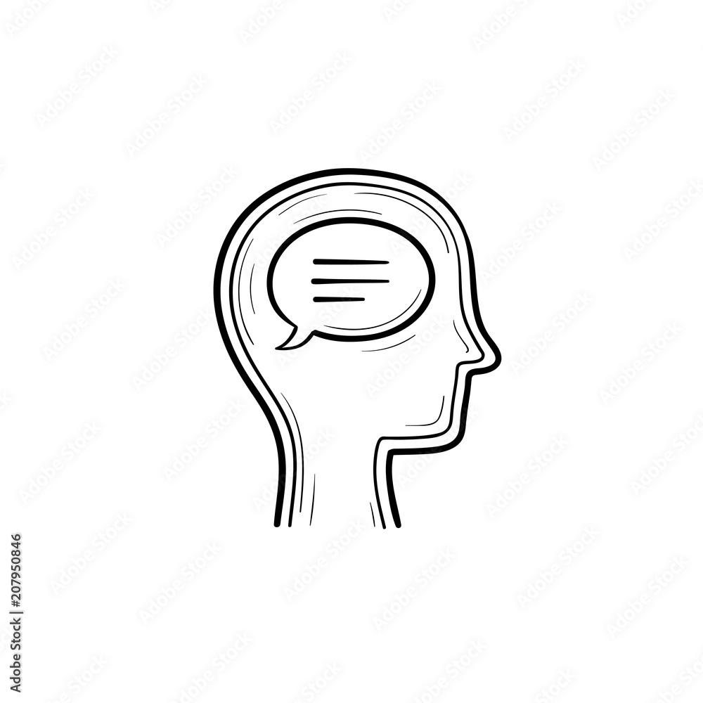 Think bubble in humans head hand drawn outline doodle icon. Humans mind ...