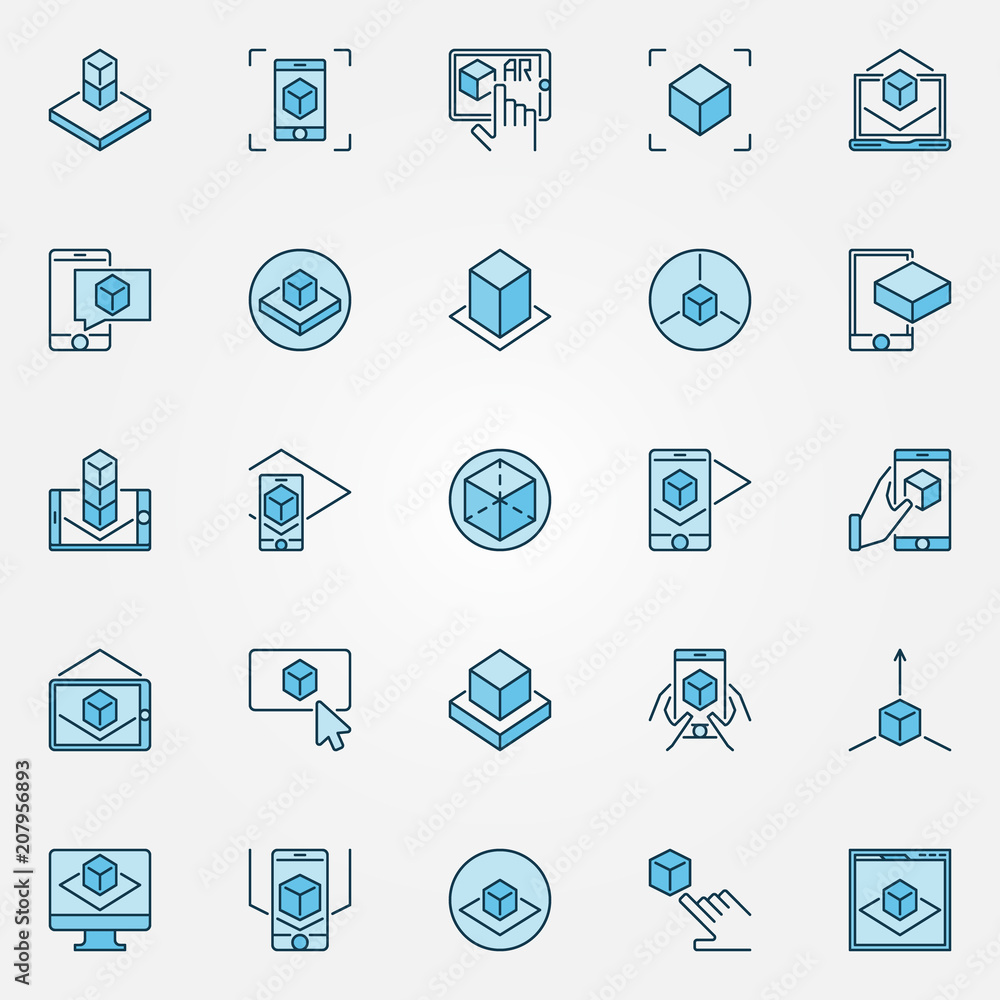 Augmented reality blue icons. AR Technology vector symbols Stock Vector ...