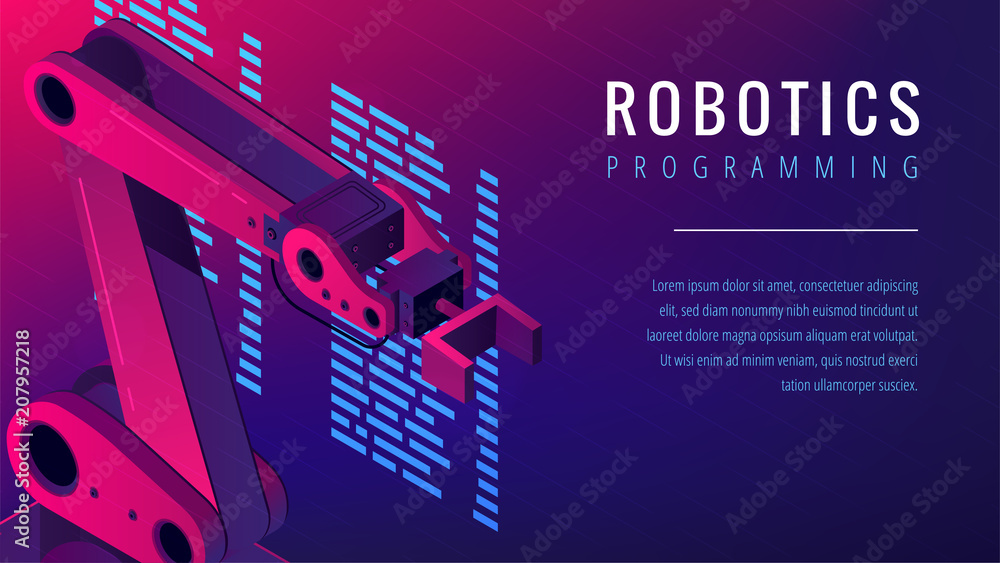 Isometric automated robot arm as robotics programming study concept ...
