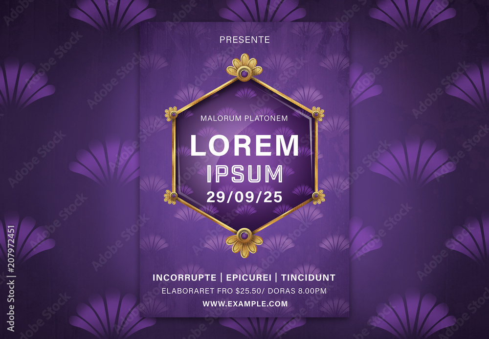 Poster Layout with Purple and Gold Crest Element Stock Template | Adobe ...