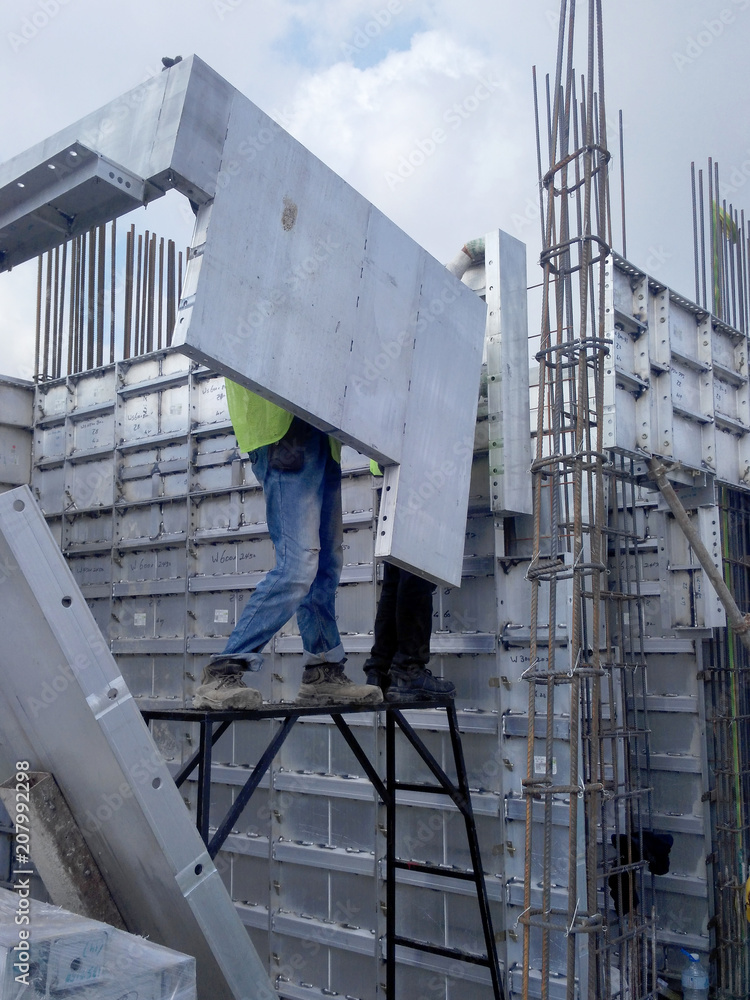 Precast system aluminium formwork used at the construction site as the ...