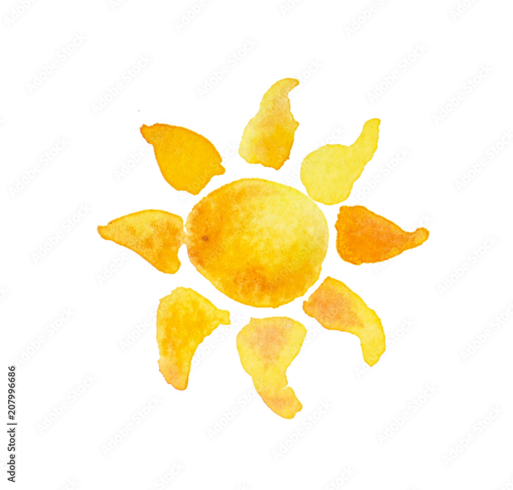 Bright sun logo symbol background made of watercolor painted strokes ...