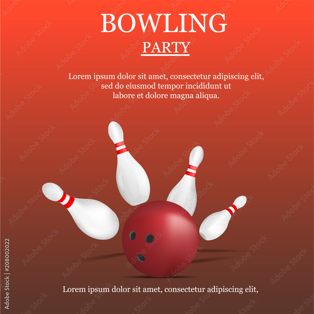 Bowling party concept background. Realistic illustration of bowling ...