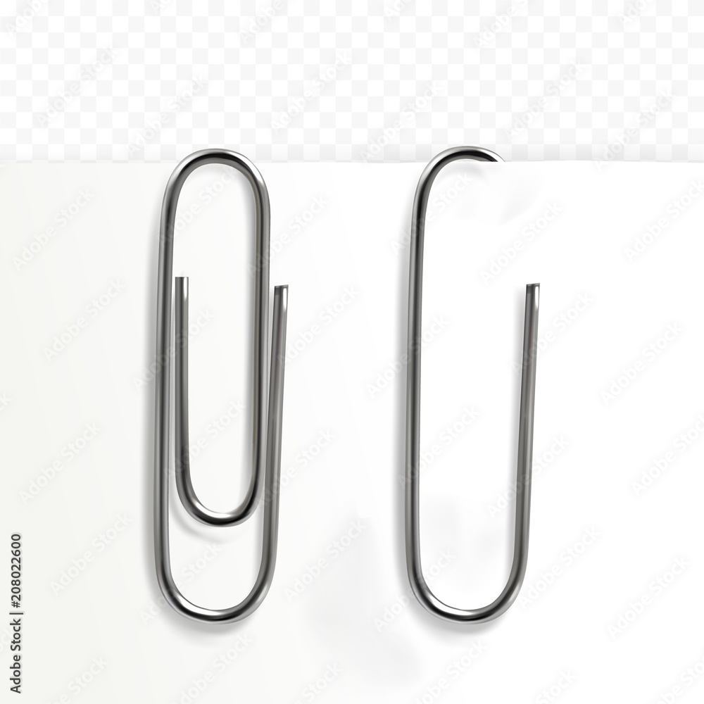 Paper clip vector illustration of 3D realistic metal clip on paper ...