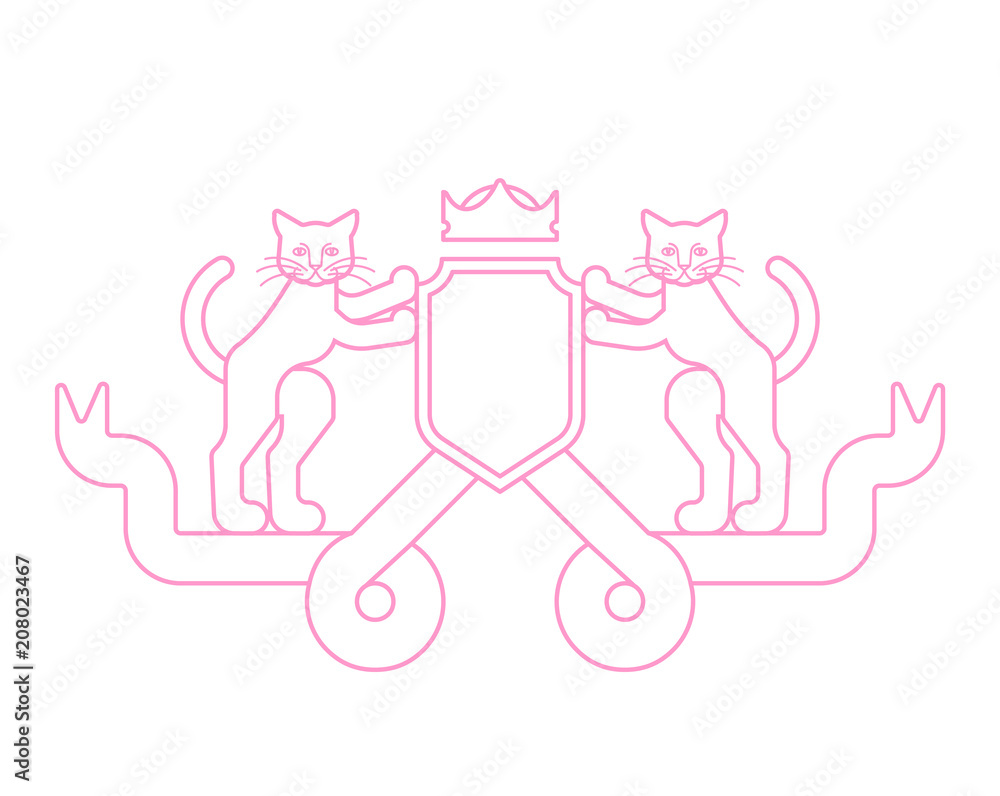 Cat and Shield heraldic symbol. Pet for coat of arms. Vector ...