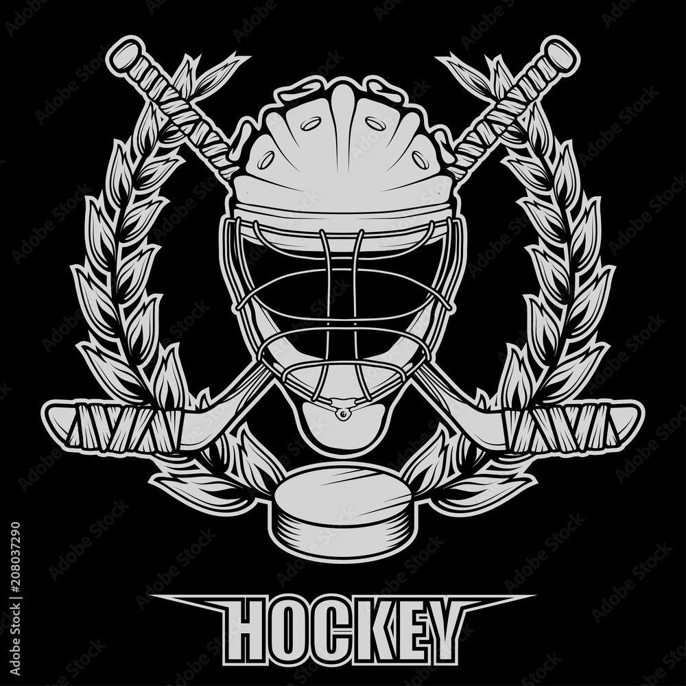 Set of different elements for hockey playing. Hockey helmet ...