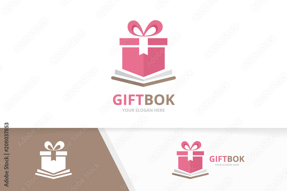 Vector book and gift logo combination. Present and market symbol or ...