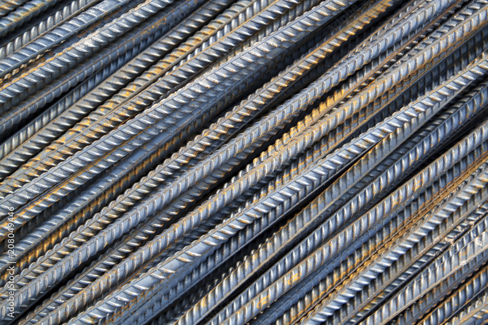 top view of the reinforcing steel bar stack close-up, rebar for ...