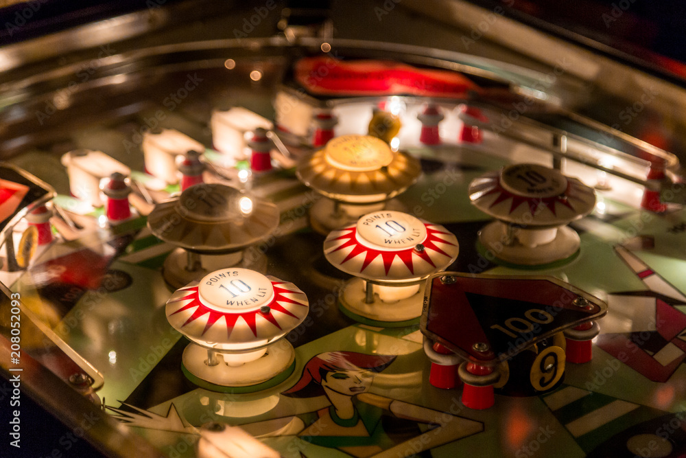 Pinball table close up view of vintage game machine Stock-Foto | Adobe ...