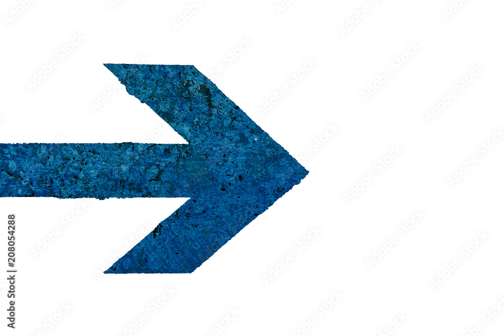 Blue arrow direction sign with polished stone texture with ...