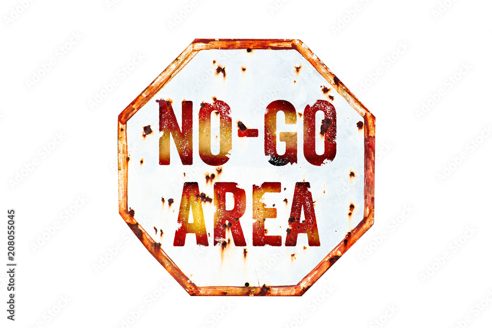 Foto Stock “No-Go Area” warning sign over grungy white and red old ...