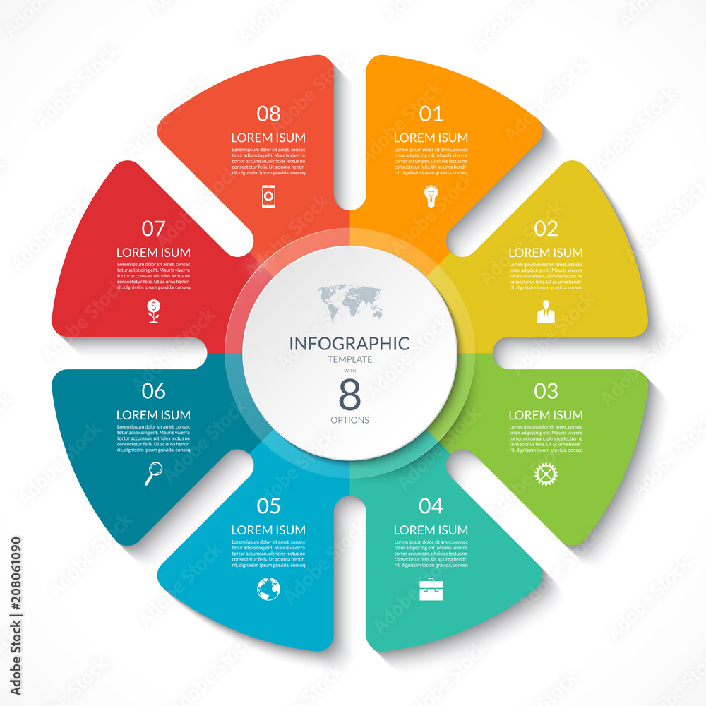 Infographic circle chart. Vector cycle diagram with 8 options. Can be ...