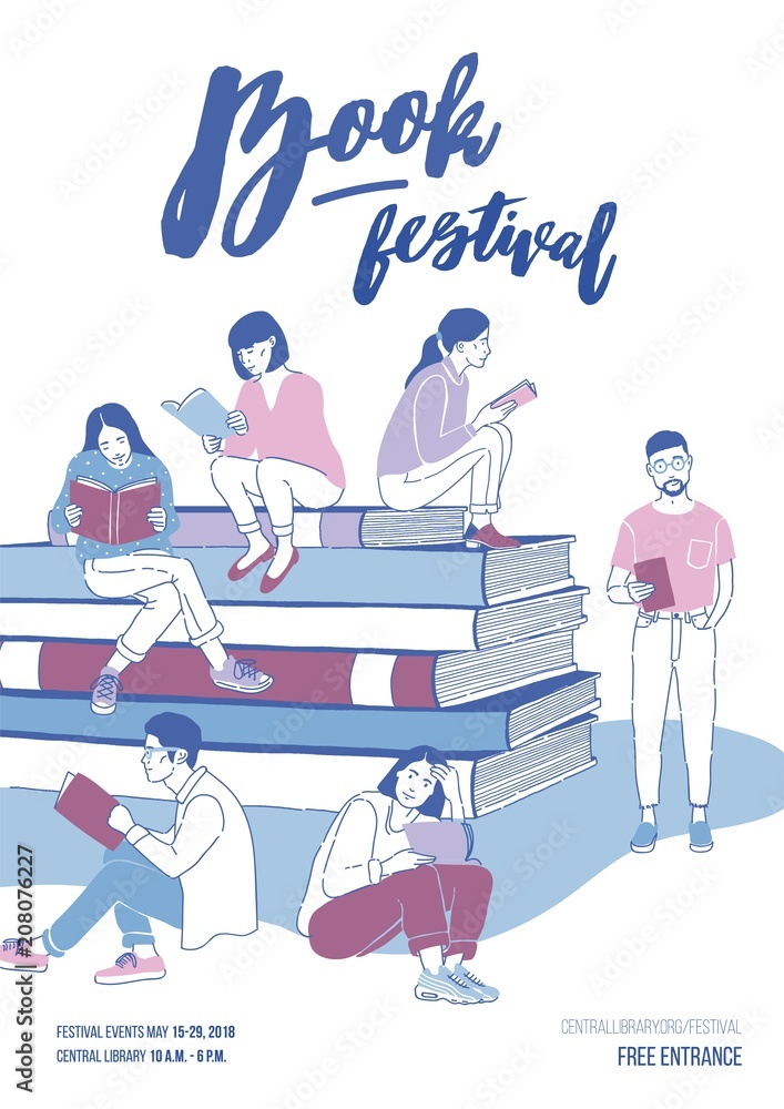 Poster, flyer or invitation template for literary festival with young ...