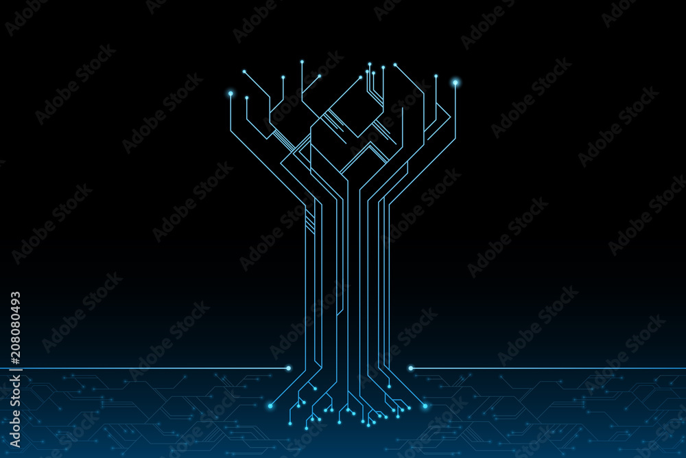 Tree of future in futuristic design concept.Element of digital UI ...
