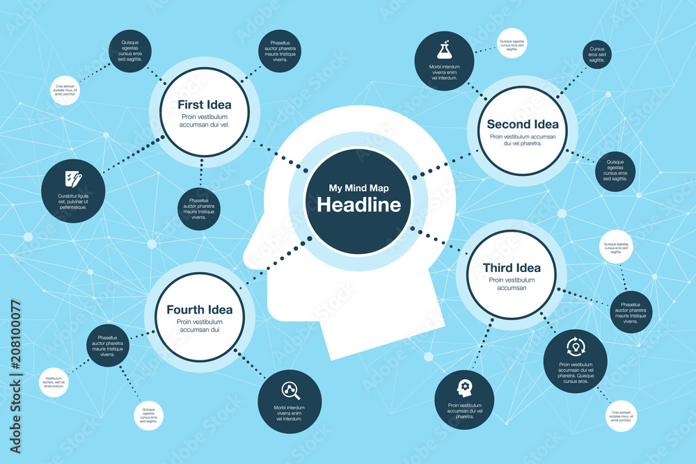 Simple infographic for mind map visualization template with circles and ...