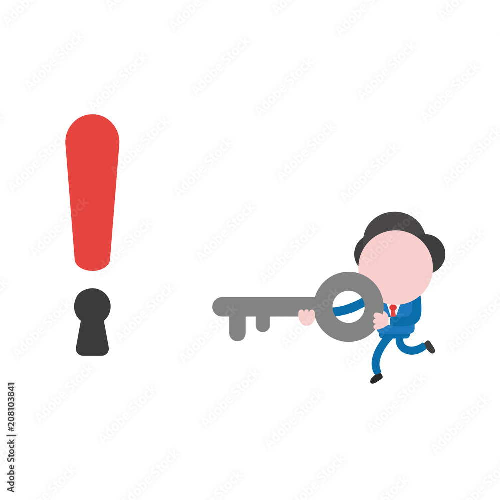 Vector businessman character running and carrying key to exclamation ...