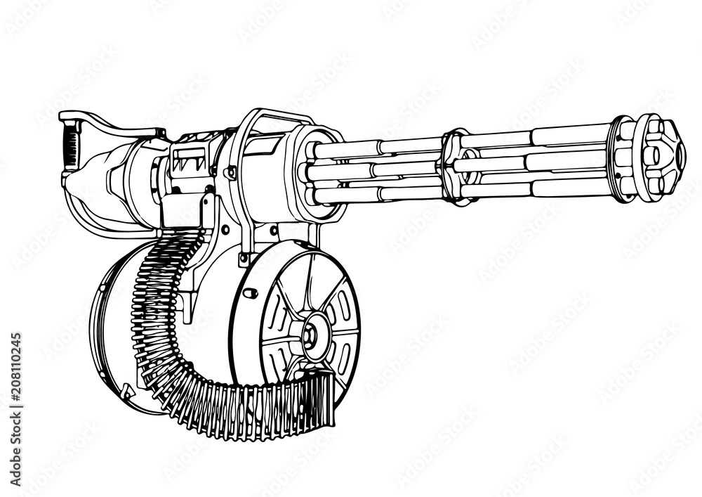 sketch of a military machine gun vector Stock Vector | Adobe Stock