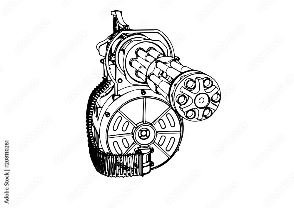 Photo & Art Print sketch of a military machine gun vector, Dzmitry