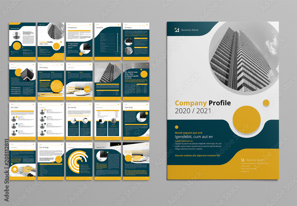 Business Proposal Layout with Yellow and Gray Accents Stock Template ...