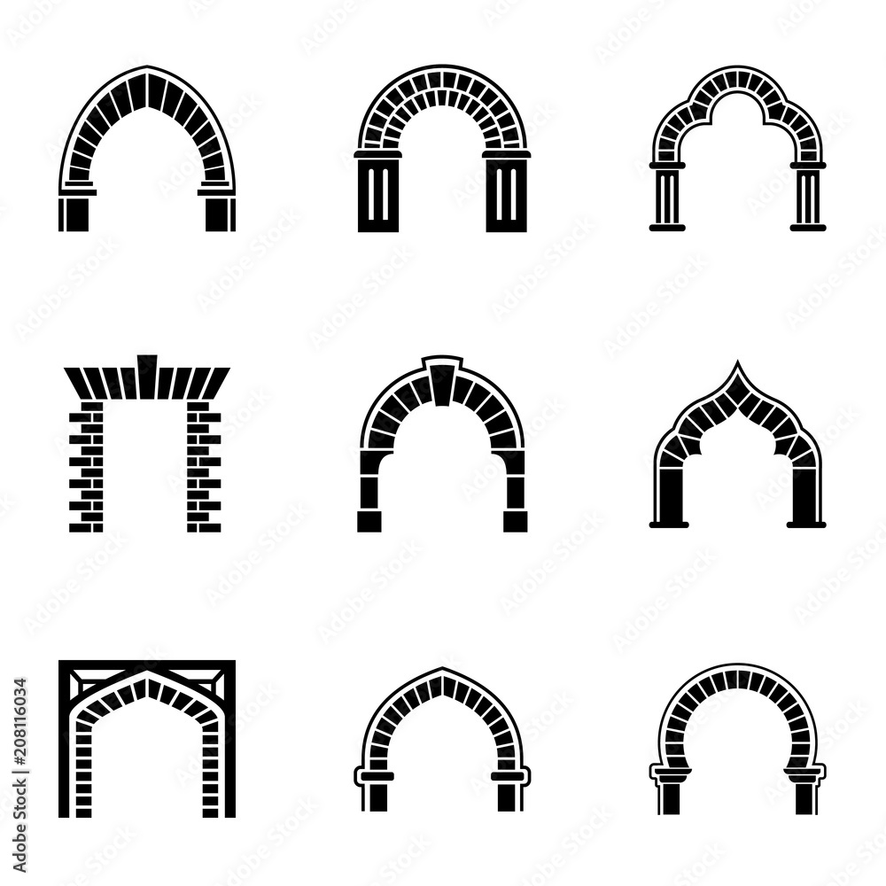High arch icons set. Simple set of 9 high arch vector icons for web ...