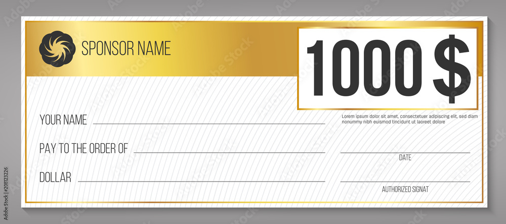 Creative vector illustration of payment event winning check isolated on ...