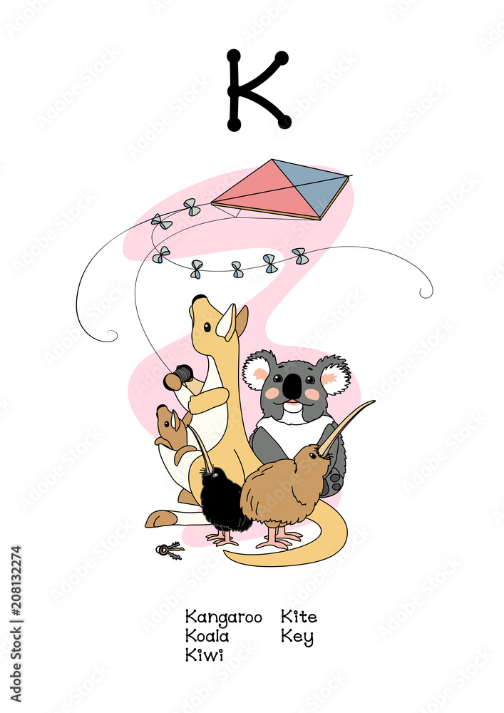 vector scandi animals English alphabet for letter K Stock Vector ...