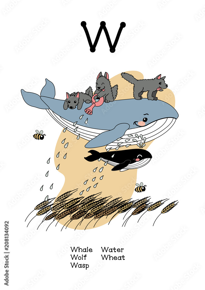 vector scandi animals English alphabet for letter W Stock Vector ...