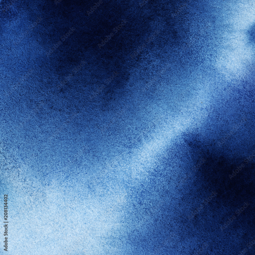 A dark blue watercolor background painted with hands on textured ...