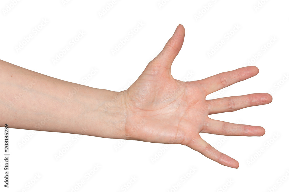 Foto de Caucasian woman's hand with fingers widely spread apart in a ...