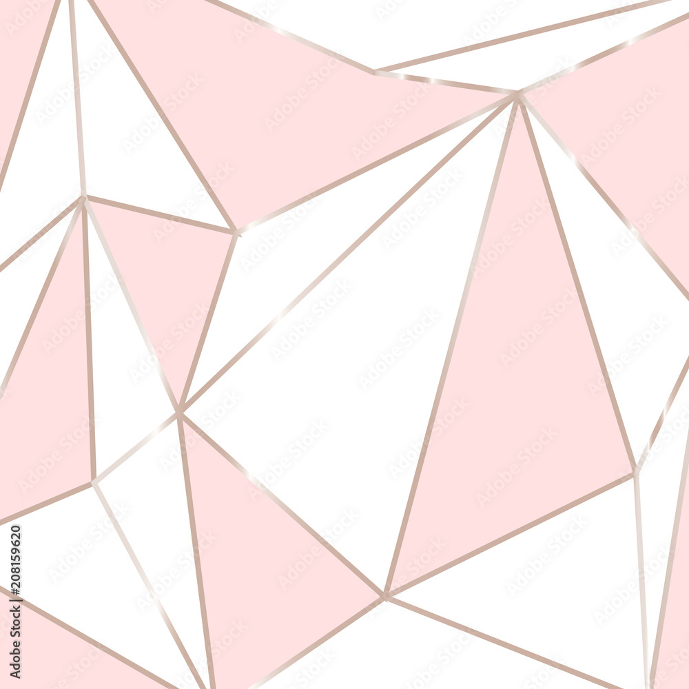 Abstract geometric design in gold and light pastel pink with shapes ...