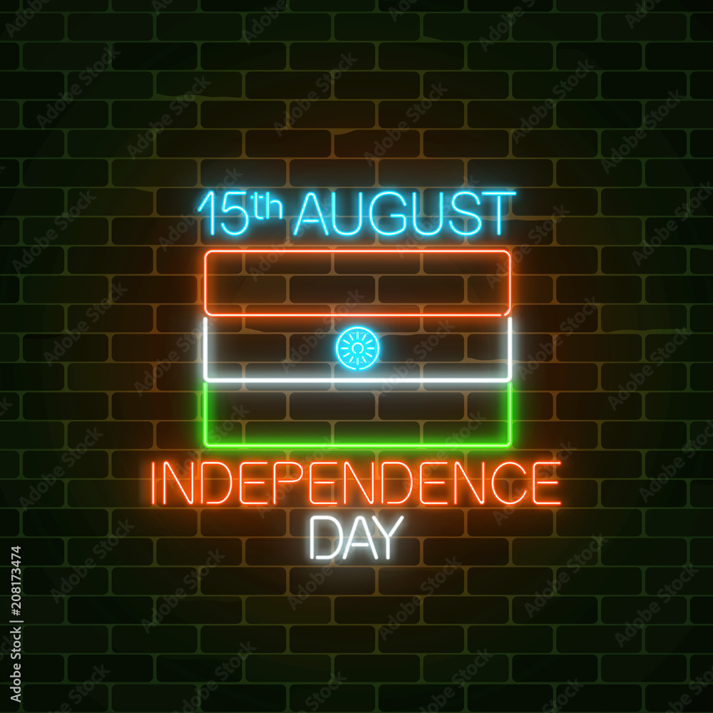 India independence day glowing neon sign with indian flag and text ...